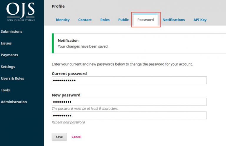 管理员后台修改登陆密码的方法 - OJS期刊管理系统